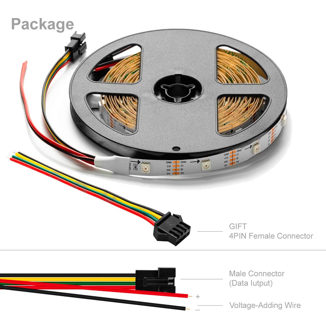 16.4ft 5V APA102 5050 RGB Digital LED Strip Light 30LEDs/m