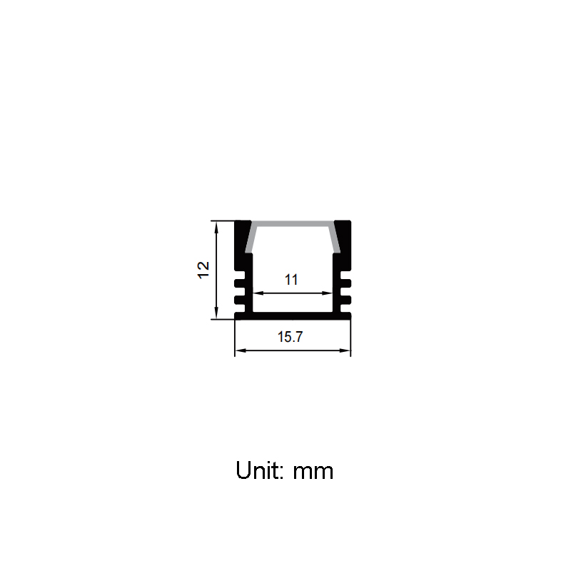 1612 Black LED Strip Light Diffuser Channel For 10mm Tape
