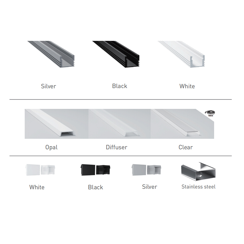 1612 Black LED Strip Light Diffuser Channel For 10mm Tape