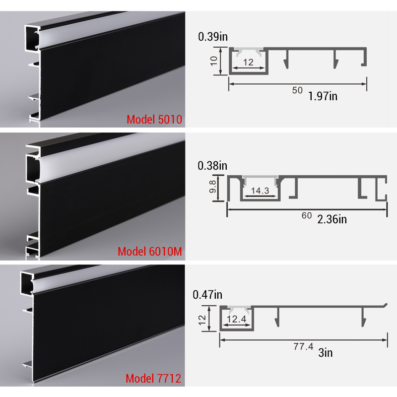Side Lighted Aluminum Metal LED Baseboard Black