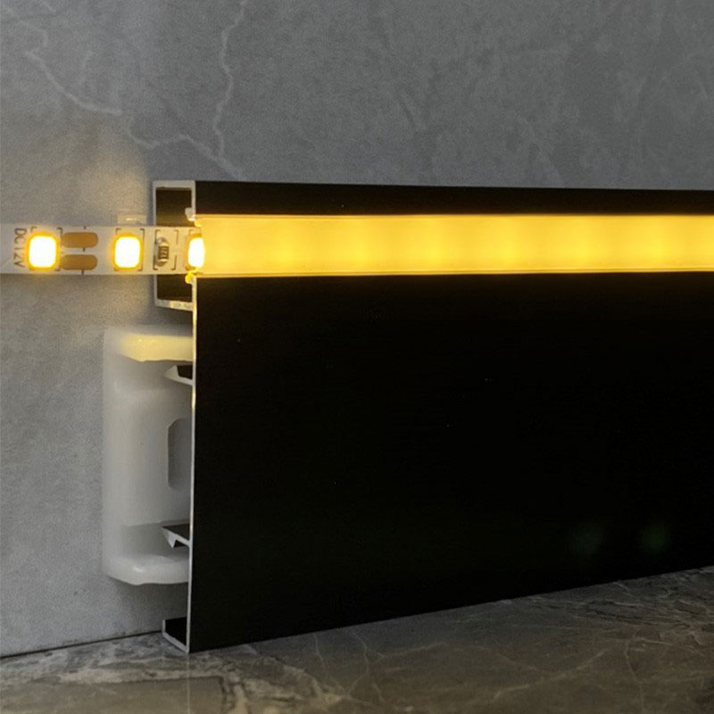 Side Lighted Aluminum Metal LED Baseboard Black
