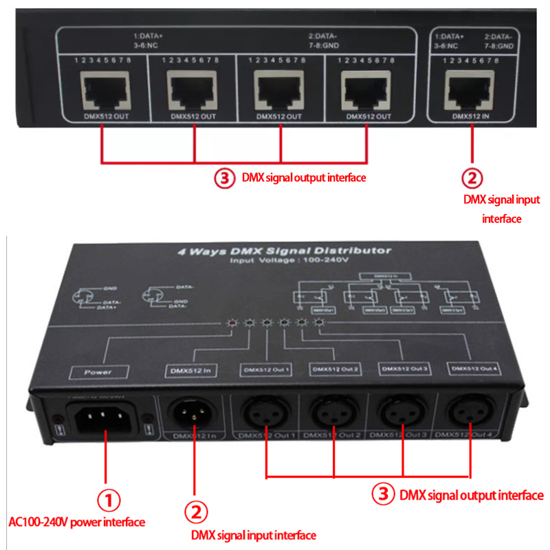 DMX124 Signal Distributor 4 Channel For DMX512 LED Strip Lights or ...