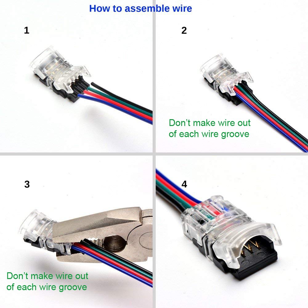 4Pin 10mm RGB Light Strip LED Connector - Strip to Wire Type