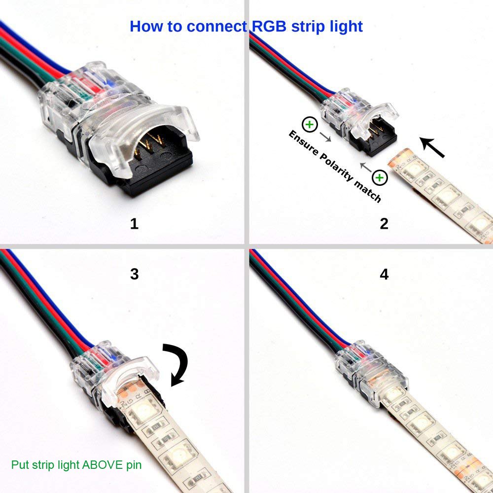 4Pin 10mm RGB Light Strip LED Connector - Strip to Wire Type