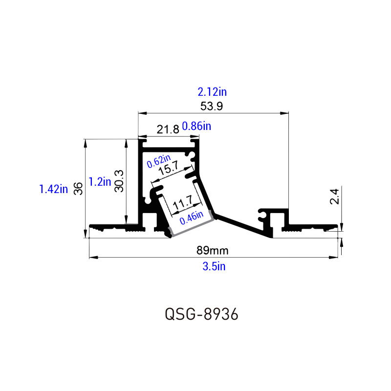 Ceiling Recessed 45° Slanted LED Interior Wall Wash Lighting Profile