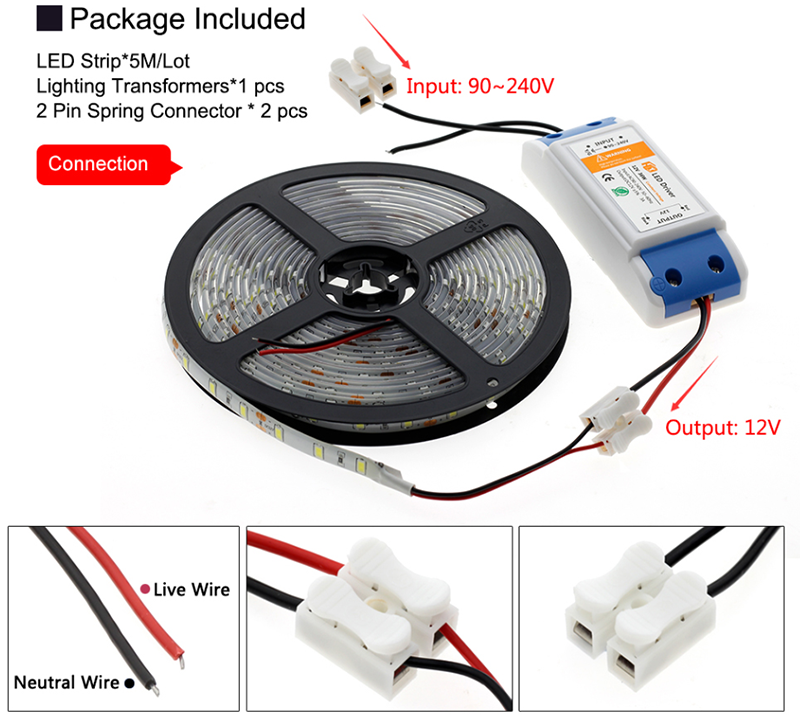 16.4ft 5630 White LED Light Strip Kit, Warm White or Cool White