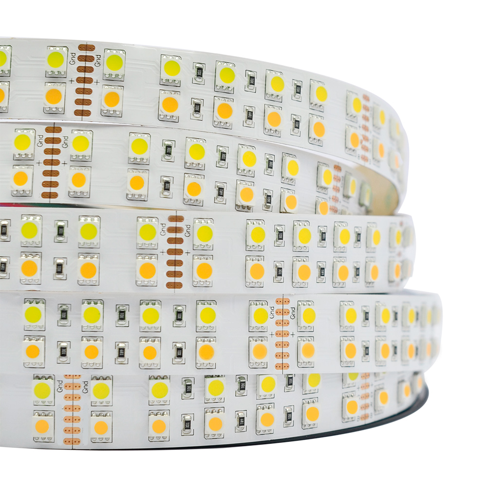 Double Row DC12V 5050SMD 600LEDs CCT LED Strip Lights – Pure White+Warm ...